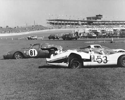 Three Cars Sit In The Infield Following A Wild Crash 1968 OLD RACING ...