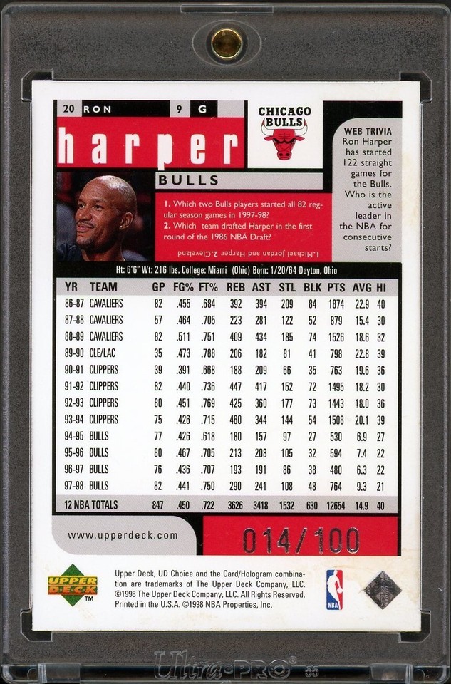 *RARE* 1998-99 UD Choice Prime Choice #20 RON HARPER JORDAN Shadow /100 ...