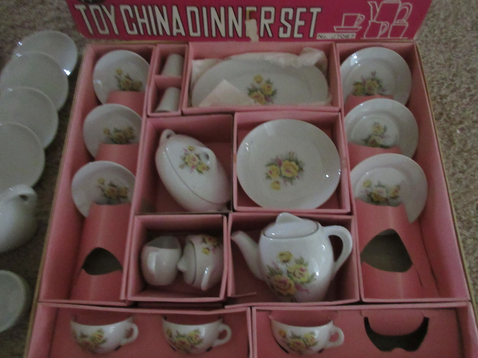 Vintage Silverware Goblets China Childs Toy Tea set Dinner Yellow Rose ...