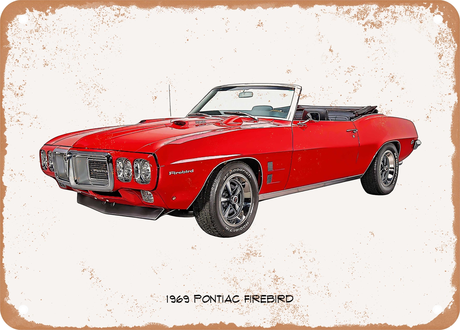 Classic Car Art - 1969 Pontiac Firebird Oil Painting - Rusty Look Metal ...