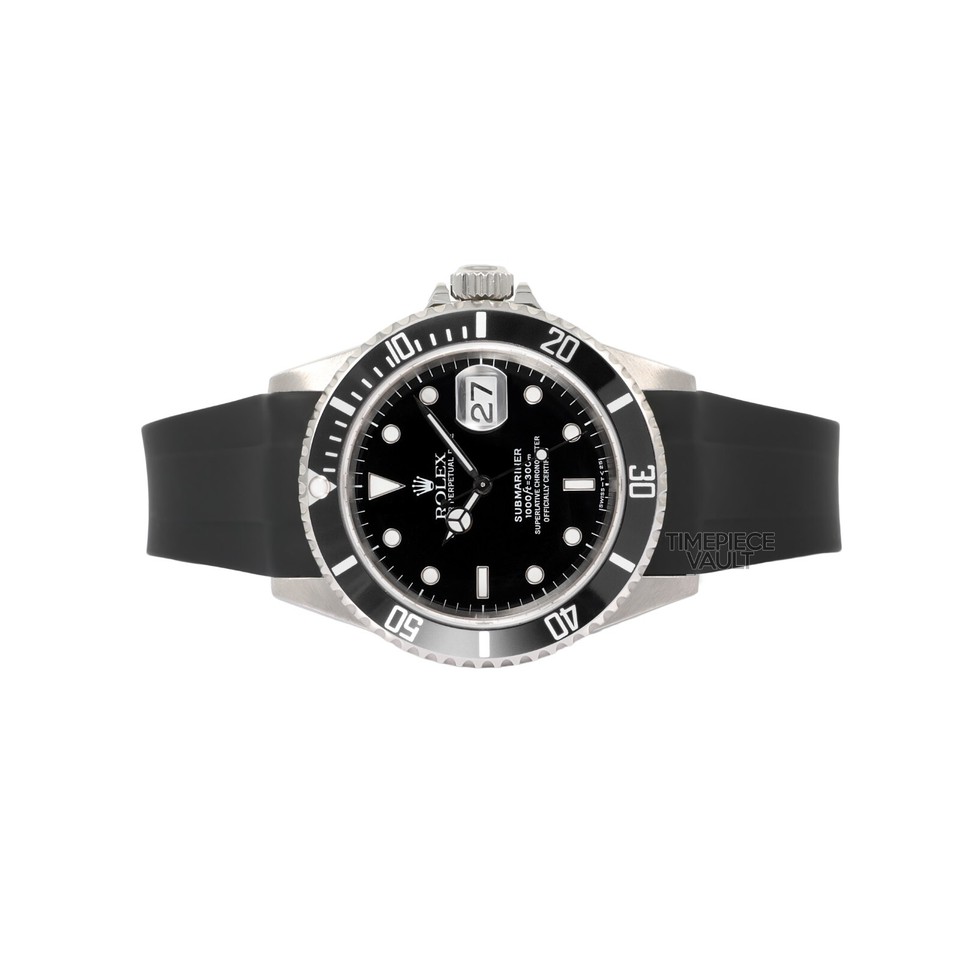 ROLEX MEN SUBMARINER 16610 STEEL DATE 40MM BLACK DIAL BLACK INSERT RUBBER STRAP | eBay