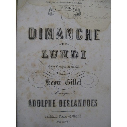 DESLANDRES Adolphe Dimanche et Lundi Opéra Dédicace Chant Piano 1872 | eBay