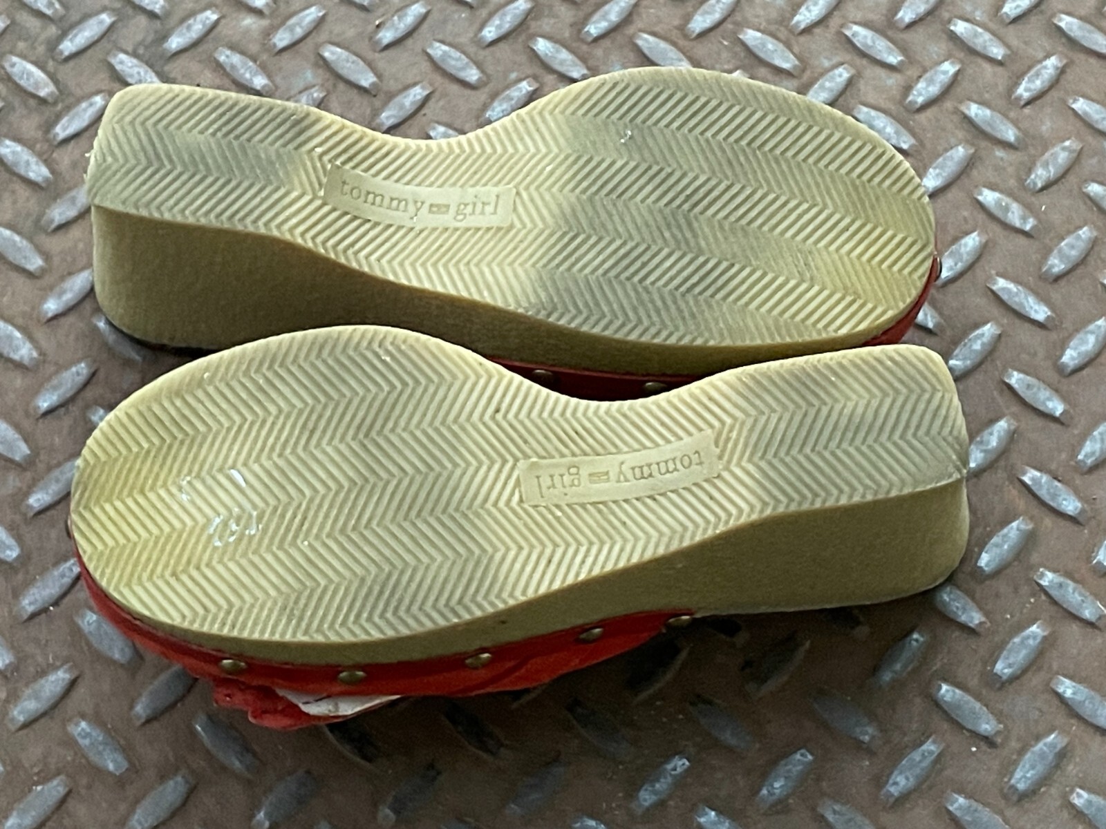 Tommy Hilfiger Women Pule Sandal Shoes Red Leather Upper Wedge Heel ...