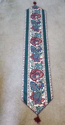 VTG Handmade Table Runner/Tapestry/Cloth/With tassels/Jacobean Floral ...