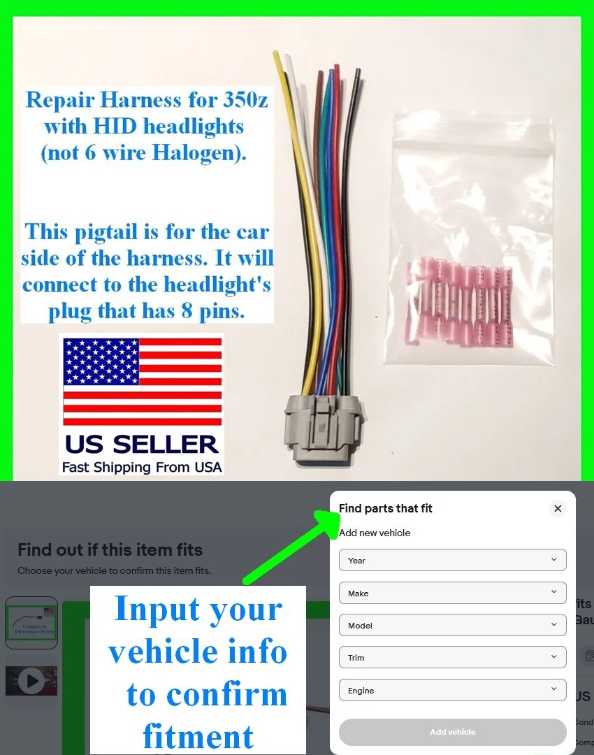 fits Nissan 350z Headlight Car Harness Pigtail 8 Pin HID Connector ...