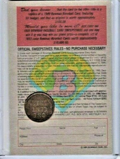 1949 BOWMAN DUKE SNIDER ROOKIE (1989 Reprint Card) with a 1949 Wheat ...