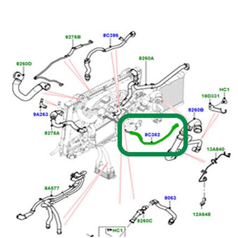 Engine Cooling Vent Hose Heater Pipe For Land Rover Range Rover Velar ...