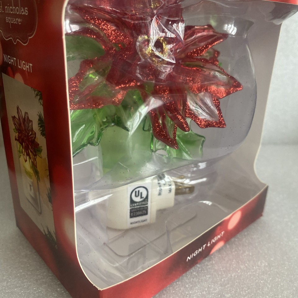 St Nicholas Square Poinsettia Night Light Red Flower New in Box ...