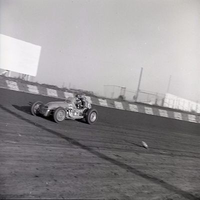 Action Shot of Car on Dirt Track - 1960s USAC ?? - Vintage B&W 120mm ...