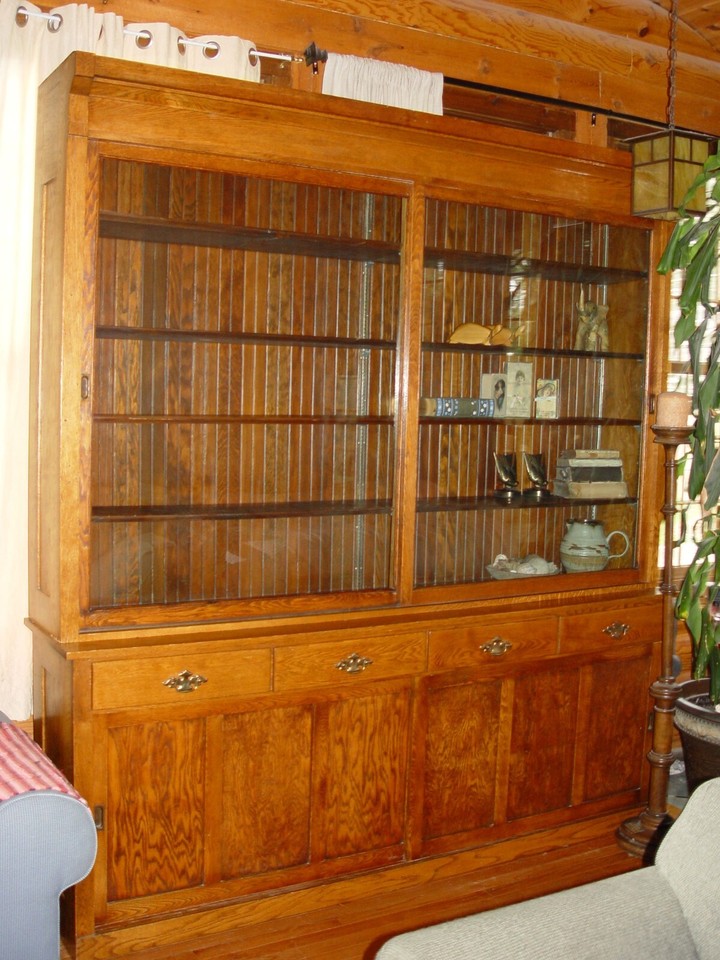Large 19th c. Oak Mercantile General Store Display Cabinet - Sliding ...