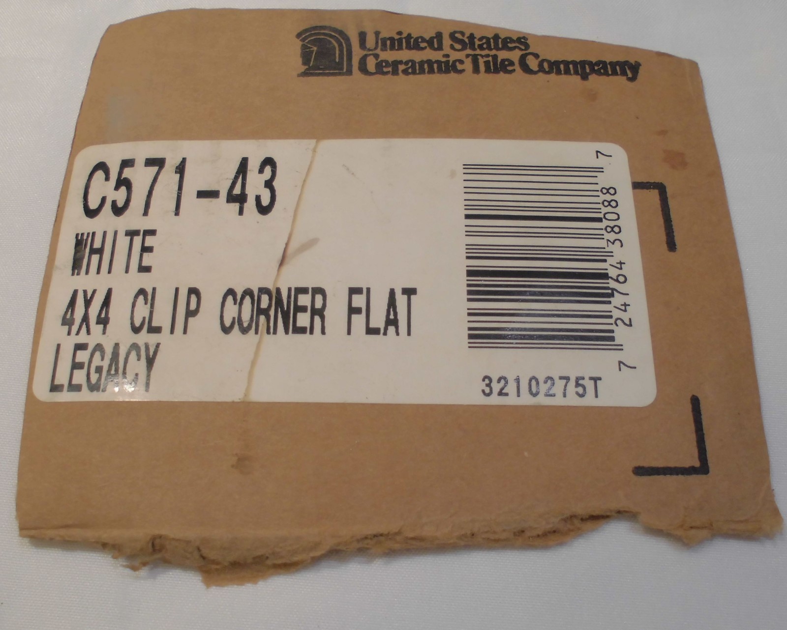 1 pc. White Clipped Corner Ceramic Tile 4-1/4" Crystal Glazed: New Old ...