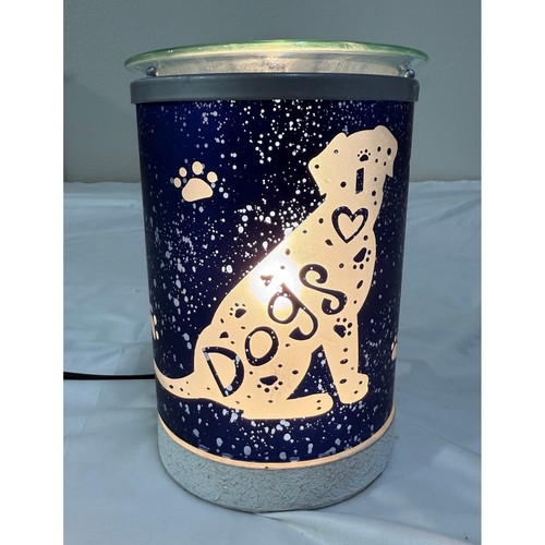 SCENTSY WAX WARMER-"I LOVE DOGS", BLUE SHADE/CEMENT BASE Preowned ...