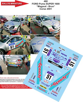 DECALS 1/18 REF 0460 PUMA S1600 MAGAUD TOUR DE CORSE 2001 RALLYE WRC ...