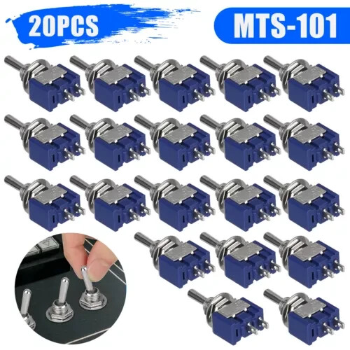 20Pcs MTS-101 2 Position Toggle Switch Kit 2 Pin SPST ON-OFF 6A 125VAC ...