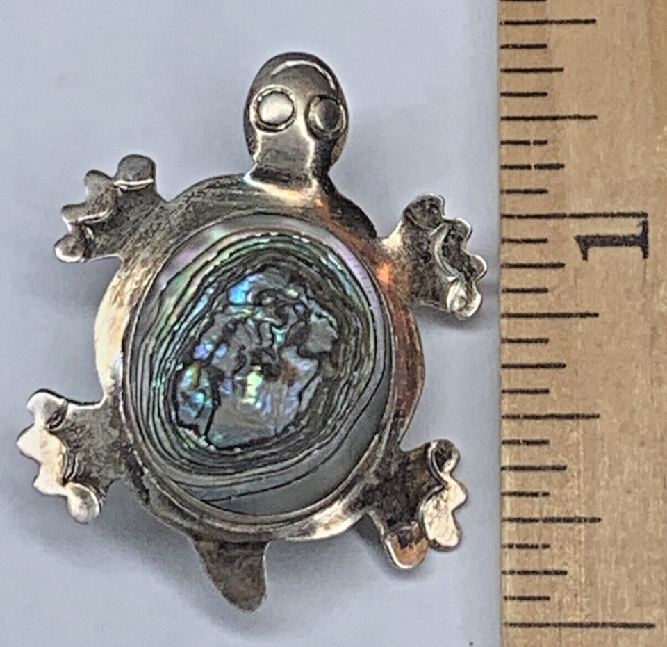 Vintage Sterling 925 Mexico Abalone Shell Smiling Turtle Tortoise 1.5 ...