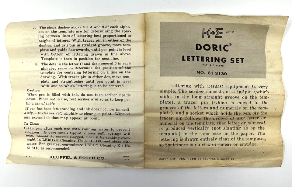 Vintage 1958 K&E Doric Lettering Set 61 3130 & Box, Drafting, Artists ...