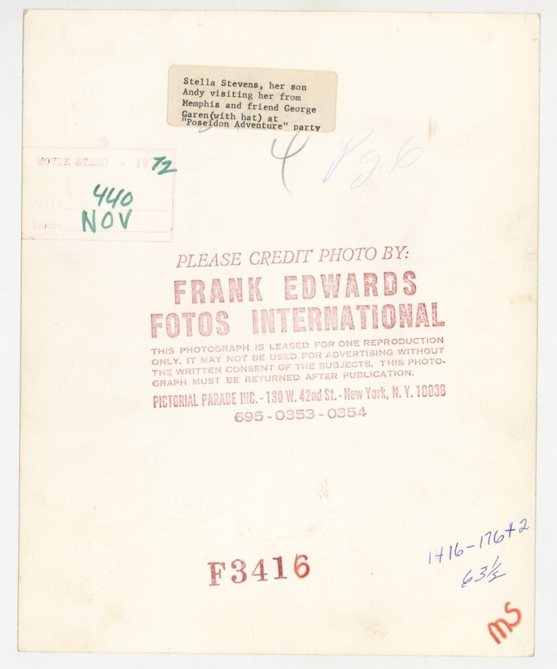 Stella Stevens & Andrew Stevens 1972 Poseidon Adventure 8x10 Photo ...