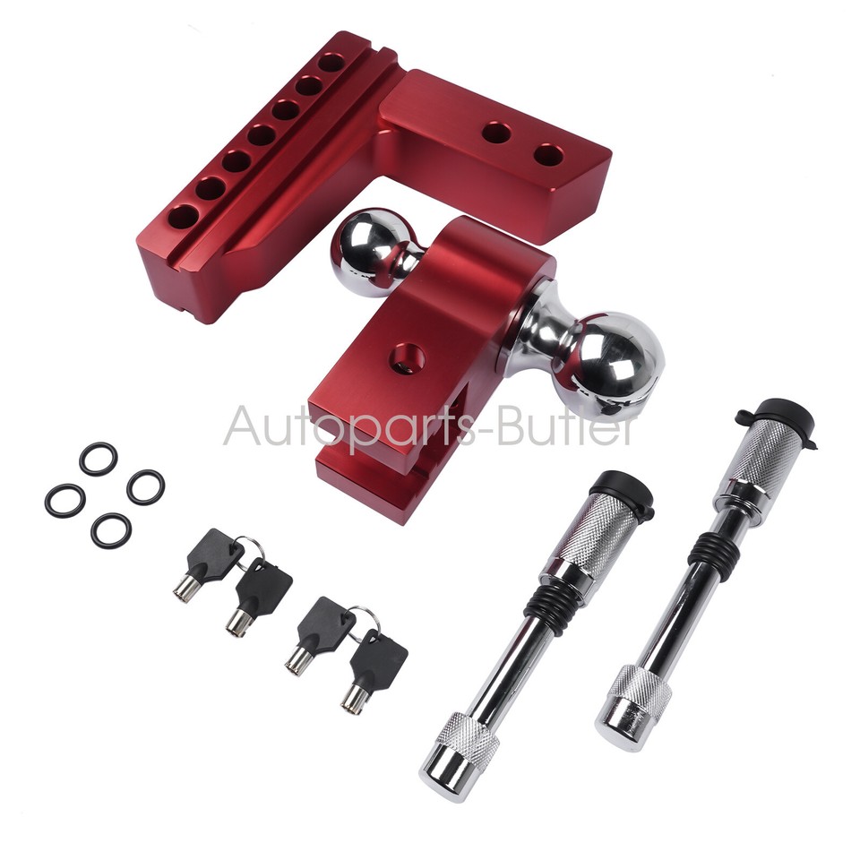 Adjustable Red Trailer Hitch Fits 2" Receiver 6" Drop/Rise Drop Hitch ...