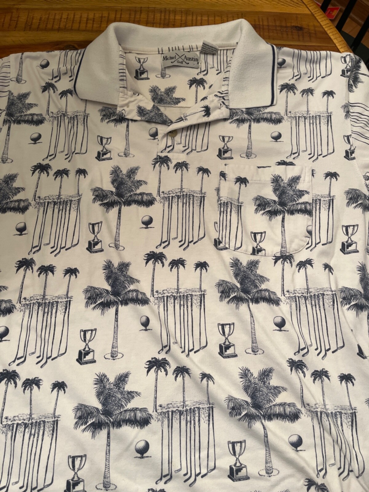 Vintage Michael Austin Golf polo large palm tree patt… - Gem