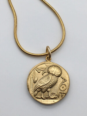 Retro Athena /Owl Copper alloy Gold Plated Coin Pendant Vintage ...