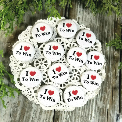 10 New Packaged Win Pins 1 1/4" Pinback Buttons * Party Favor Gift ...
