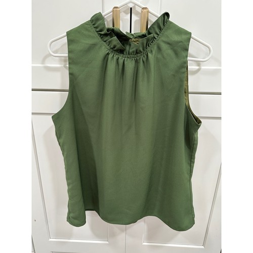 J.Crew Olive Green Ruffle Mock Neck Sleeveless Blouse Top Size M | eBay.de