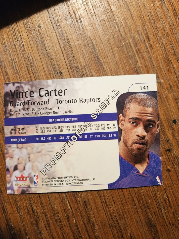 1999-00 SkyBox Impact Promotional Sample Card Vince Carter Raptors #141 ...
