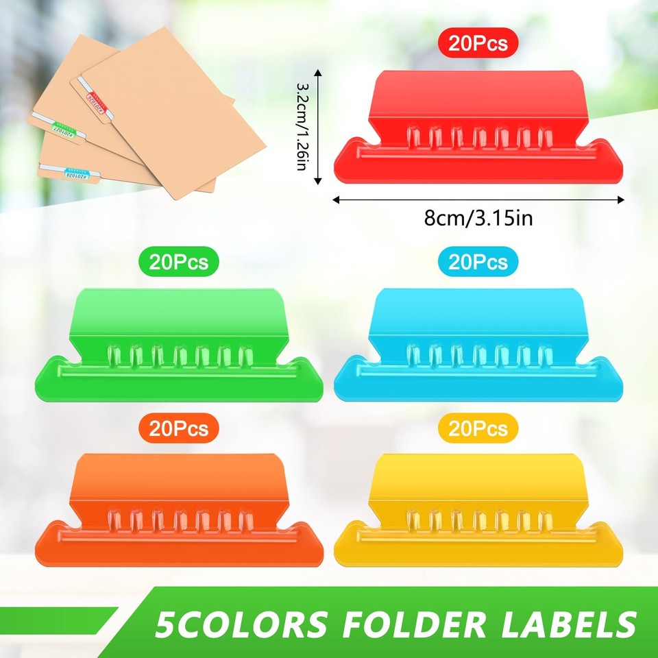100 Pieces File Folder Tabs 3.15 Inch Hanging File Folder Tabs and ...