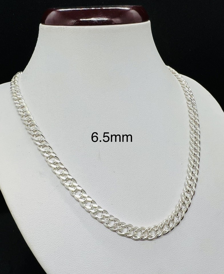 925 Sterling Silver Double cuban chain Rombo link Women's Men's Necklace 16"-30" | eBay