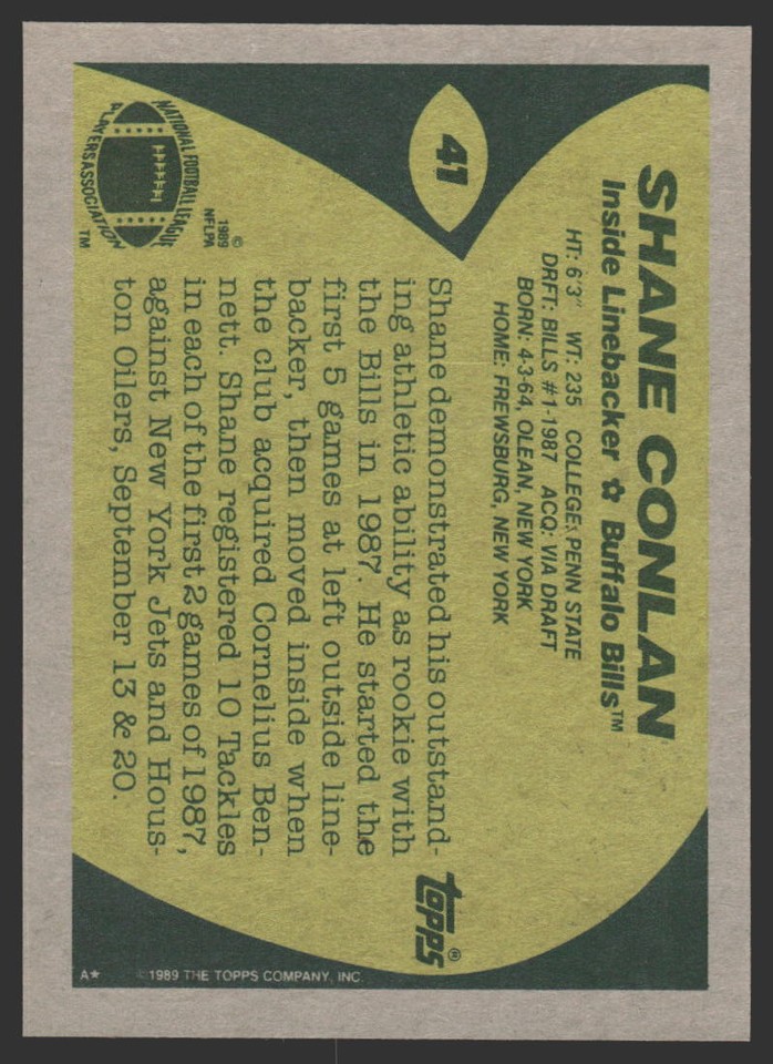Shane Conlan #41 1989 Topps Buffalo Bills | eBay