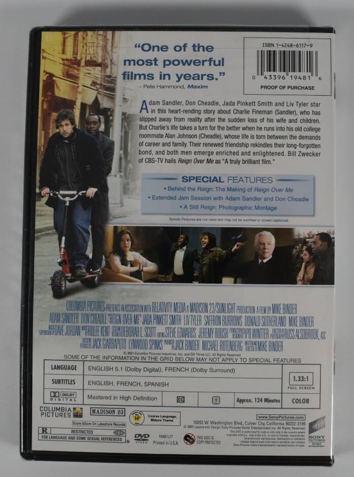 Reign Over Me (2007) DVD Columbia Pictures Full Screen Adam Sandler Don ...