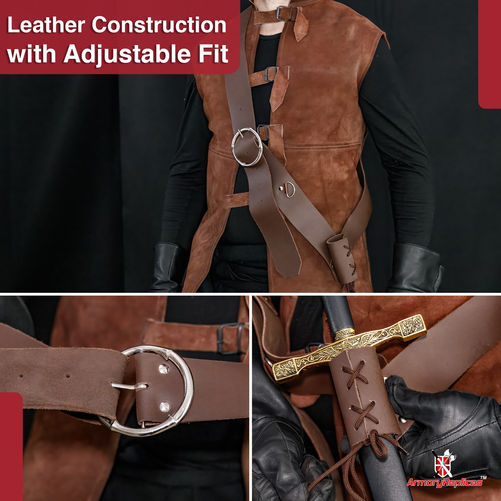 European Dark Gentry Leather Renaissace Knight Templar Medieval Baldric ...