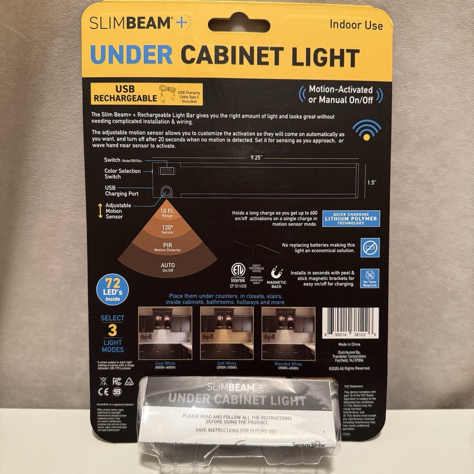 Slim Beam Motion Sensor Under Cabinet Light Rechargeable Brand New | eBay