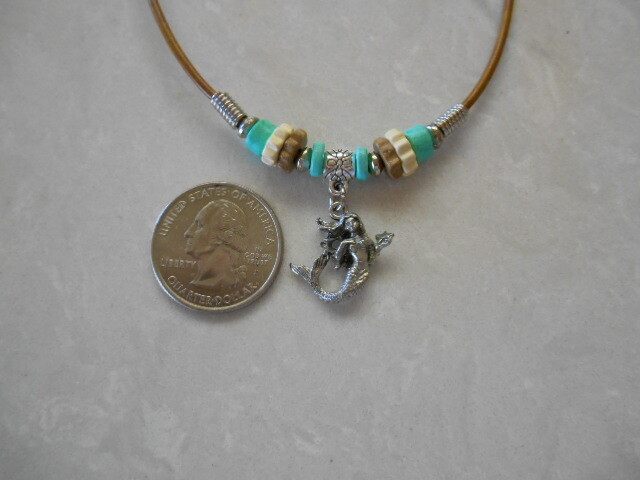 18" Necklace Mermaid Charm Holding Starfish Brown Leather Cord Hard ...