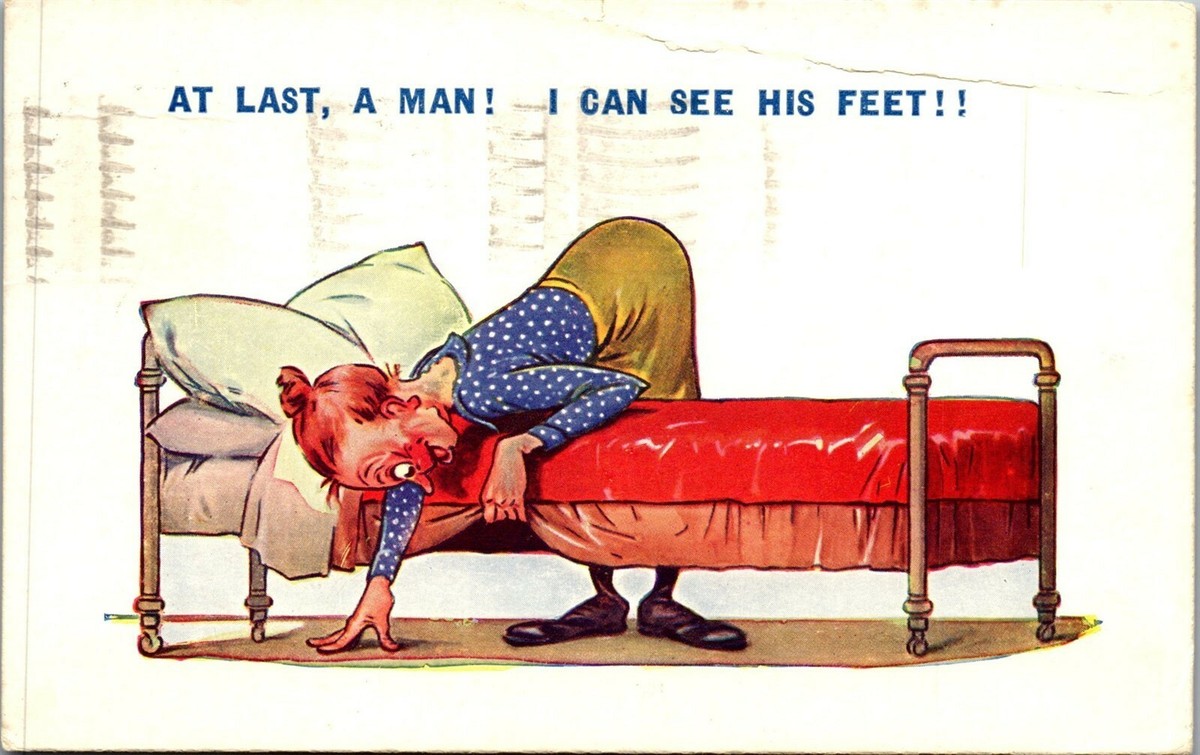 Spinster Memes Vintage Humor Postcard At Last A Man!! Old Maid