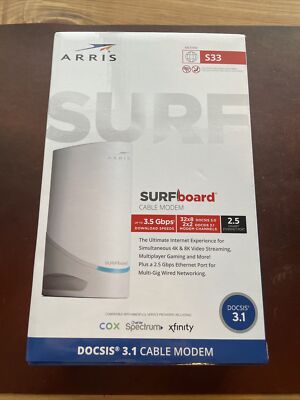 Arris Surfboard S33 Docsis 3.1 Multi-gigabit Cable Modem w/2.5 Gbps ...