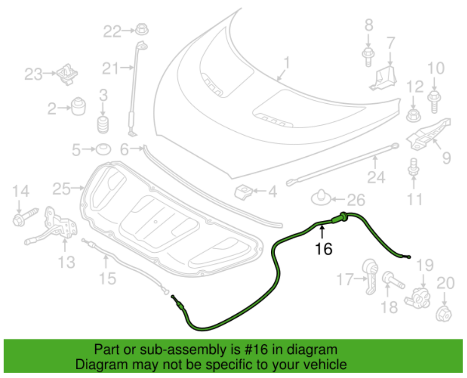 Genuine Hood Latch Release Cable for 2012-2017 Hyundai Veloster # 81190 ...