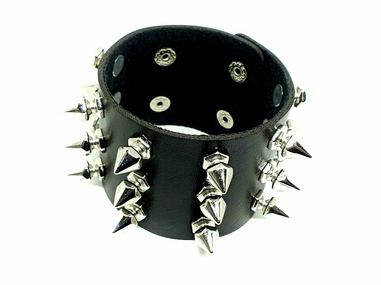 Spike Cuff Wrist Bracelet 21 Spikes Rivet Stud Wide Vegan Faux Leather ...