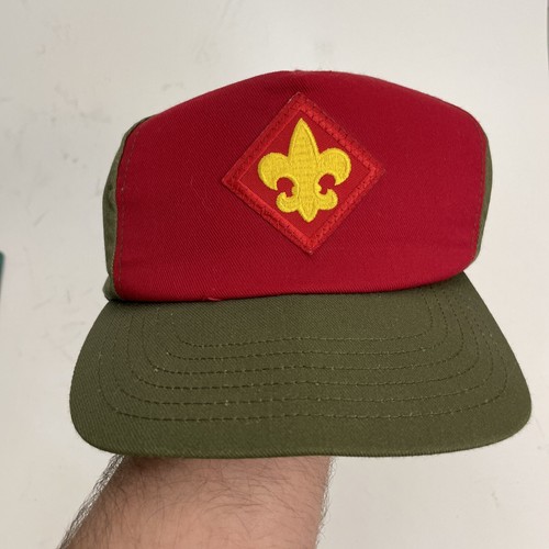 NICE Vintage Boy Scouts BSA Cap Hat Olive Green & Red Snapback SZ(M/L ...