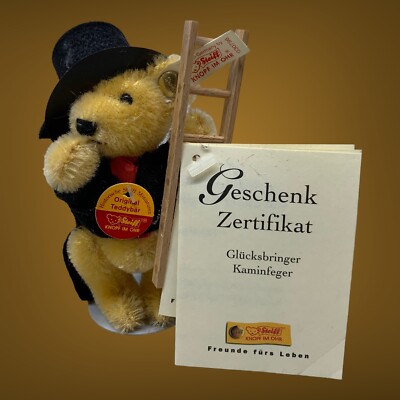 Steiff Lucky Chimney Sweep Mohair Jointed Teddy Bear #030796 Made in ...
