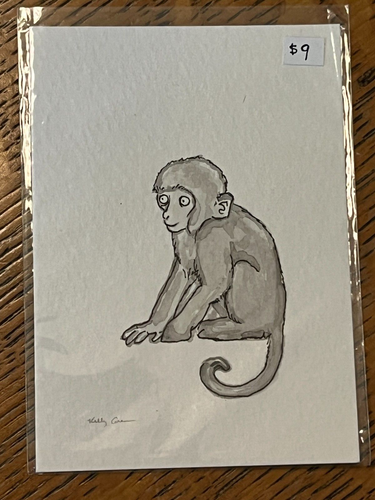 ACEO Original Pen and Ink Painting Monkey Artist Trading Card Sketch ...