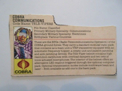 Cobra Communications code name Tele-Vipers cut out | eBay