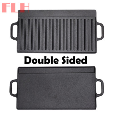 Cast Iron BBQ Plate Skillet Hob Stove Hot Pans Double Sided Griddle ...