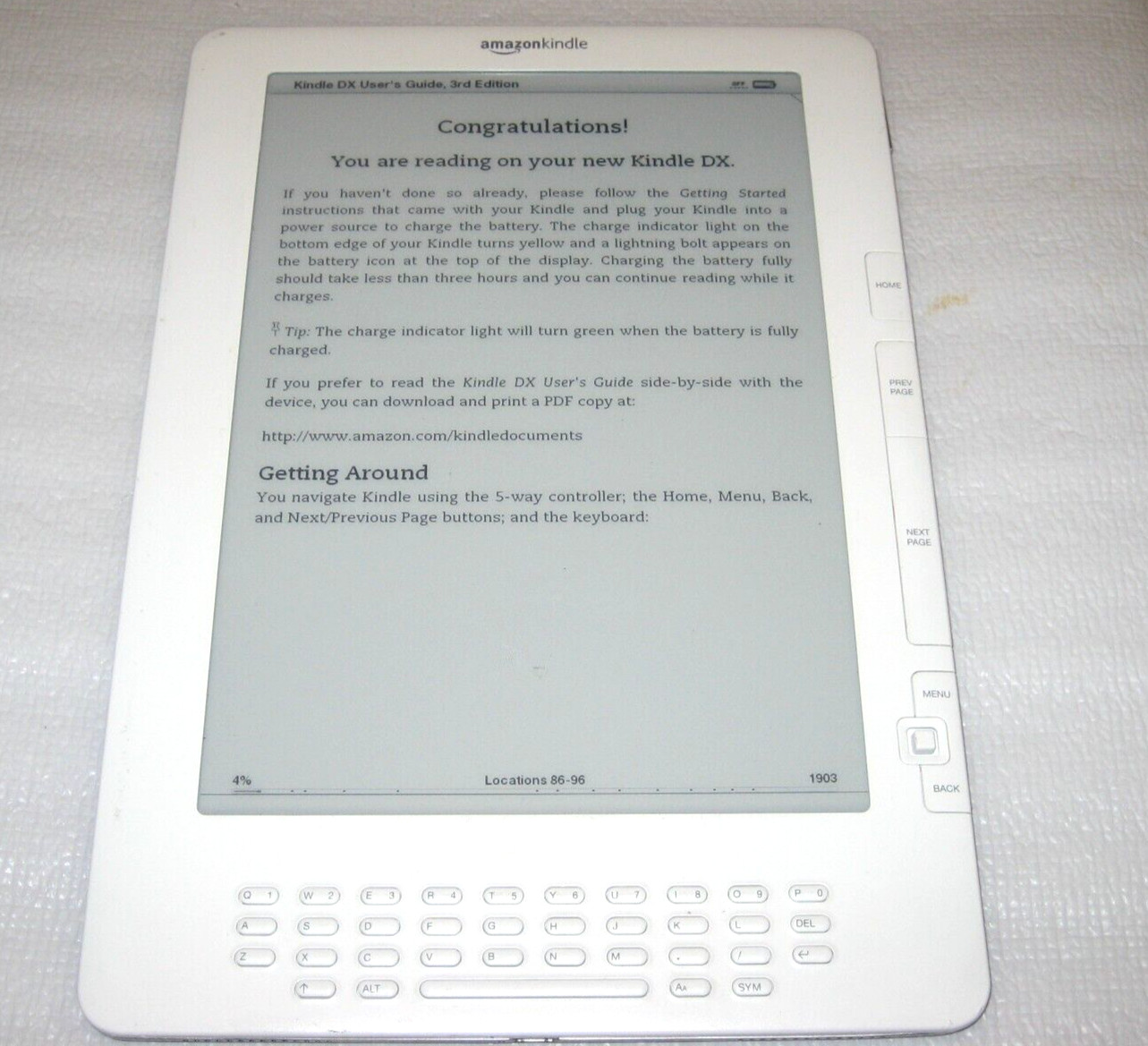 Amazon Kindle DX 4GB, White, D00611