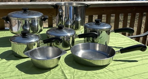REVERE WARE 1801 TRI PLY Bottom 11 PC Cookware Set Skillets Stock Pots ...