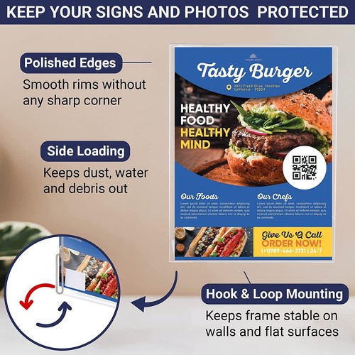 Acrylic Counter Poster Holder Perspex Leaflet Display A4 Hook and loop ...