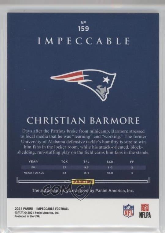 2021 Panini Impeccable 27/99 Christian Barmore #159 Rookie Auto RC 1b8 ...