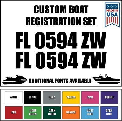 Set of 2 Vinyl Decals Boat Registration ID Number Pair Lettering Left ...