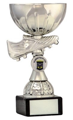 Silver Football Boot Cup on Riser Trophies Awards 4 sizes FREE ...
