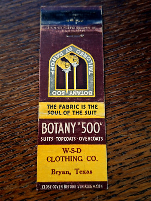 Vintage Matchbook: Botany 500 Suits, W-S-D Clothing Co, Bryan, TX | eBay